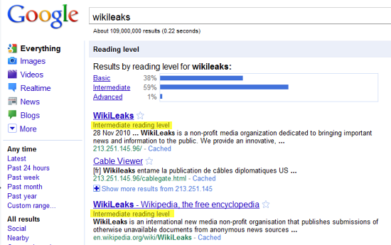 Google Adds New Reading Level Search Filter